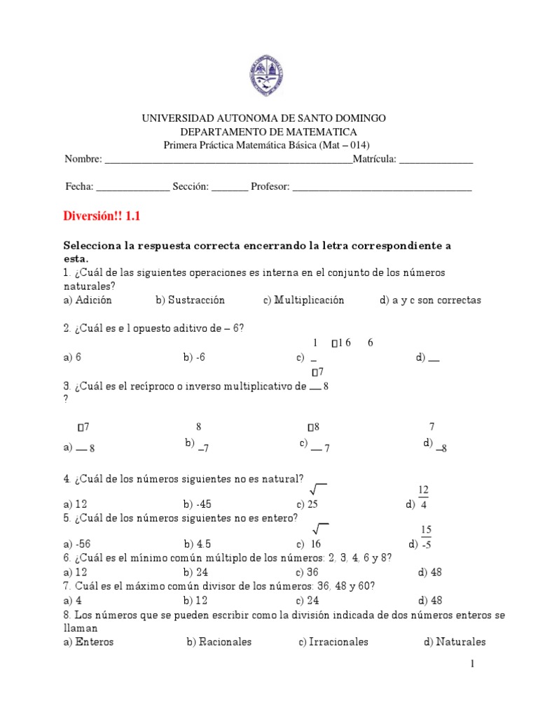 Práctica de Matemáticas Básicas | PDF | Intervalo (Matemáticas ...