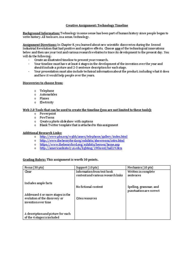 Assignment 11 Creative Assignment Technology Timeline | PDF