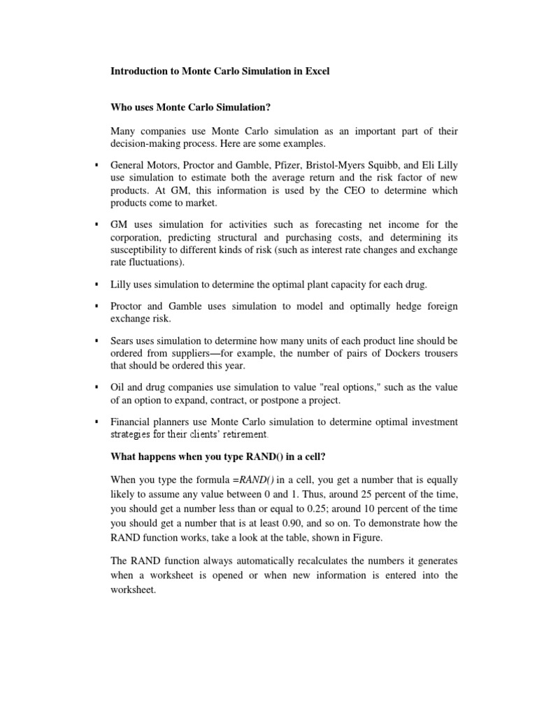 Monte Carlo Simulation in Excel | PDF | Standard Deviation | Simulation