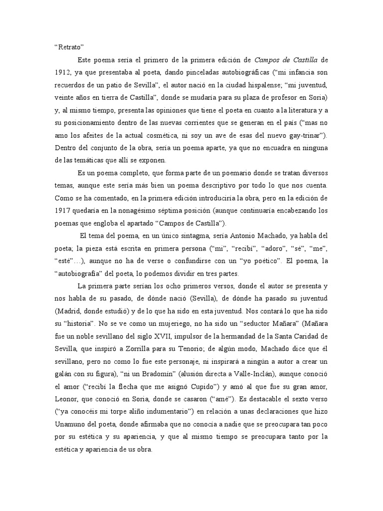 Análisis del poema "Retrato" de Machado | PDF | Poesía