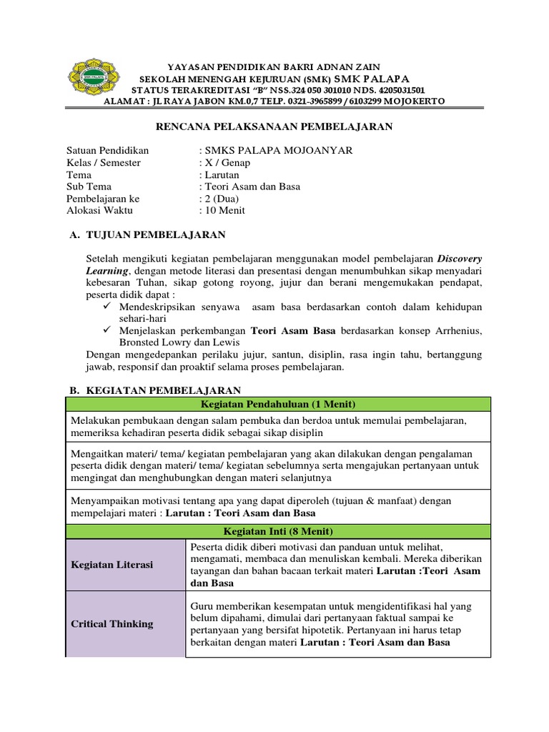 Larutan Asam Basa RPP Terbaru | PDF