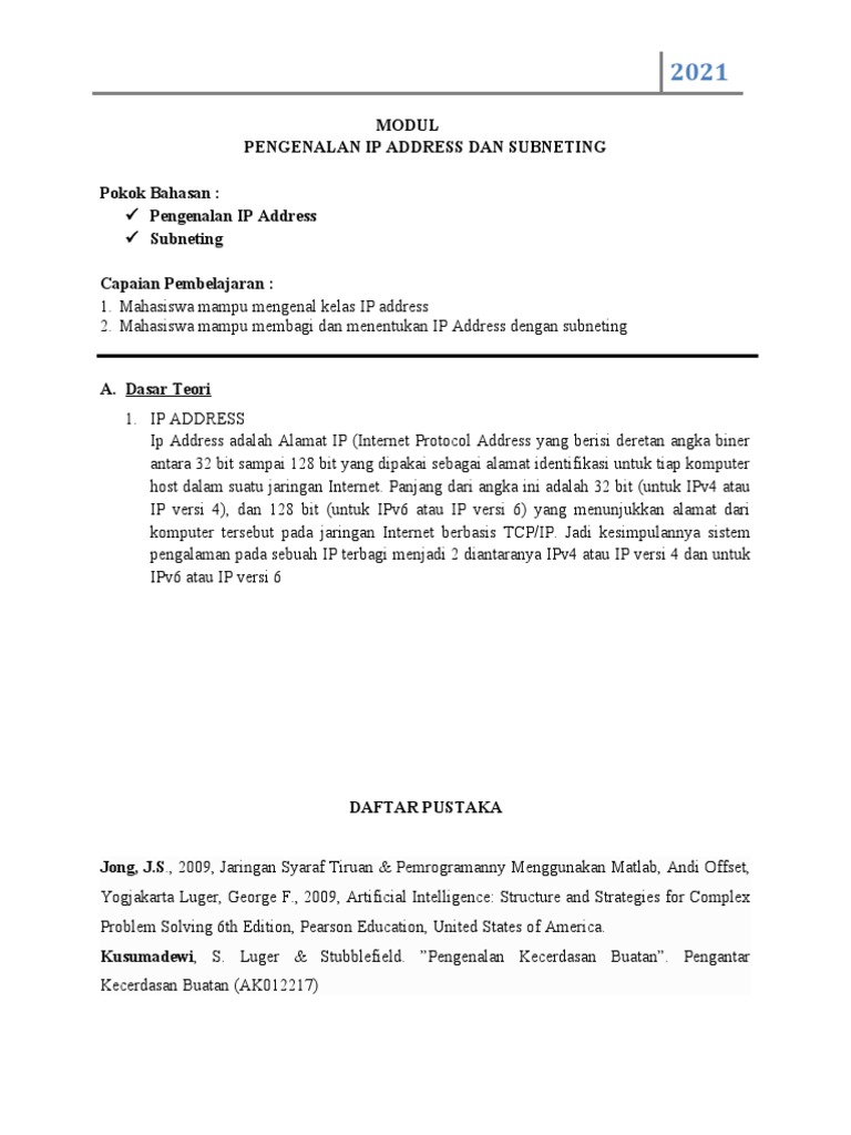 Modul Ip Address Dan Subneting | PDF Modul Ip Address Dan Subneting | PDF