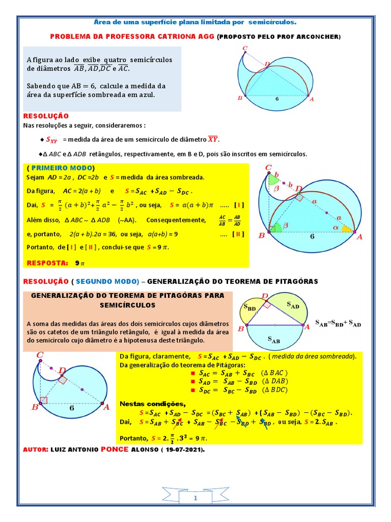 Area de Região Limitada Por Semicírculos (Prof Catriona Agg) | PDF ...