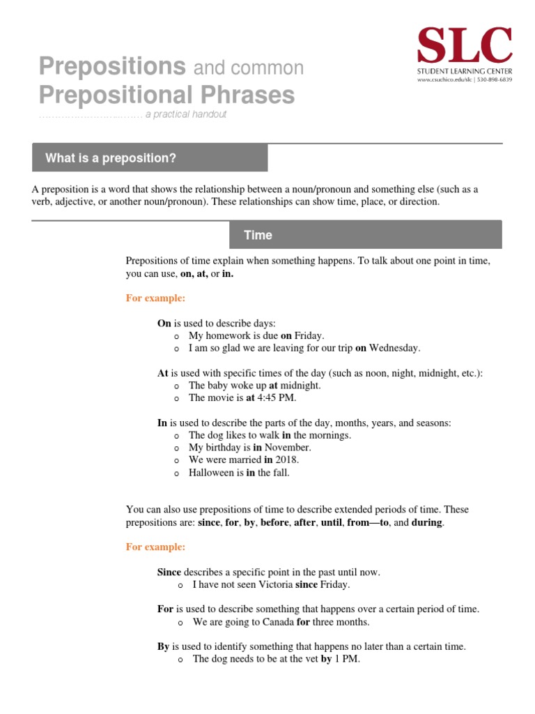 Prepositional Phrases Worksheet | PDF | Preposition And Postposition ...