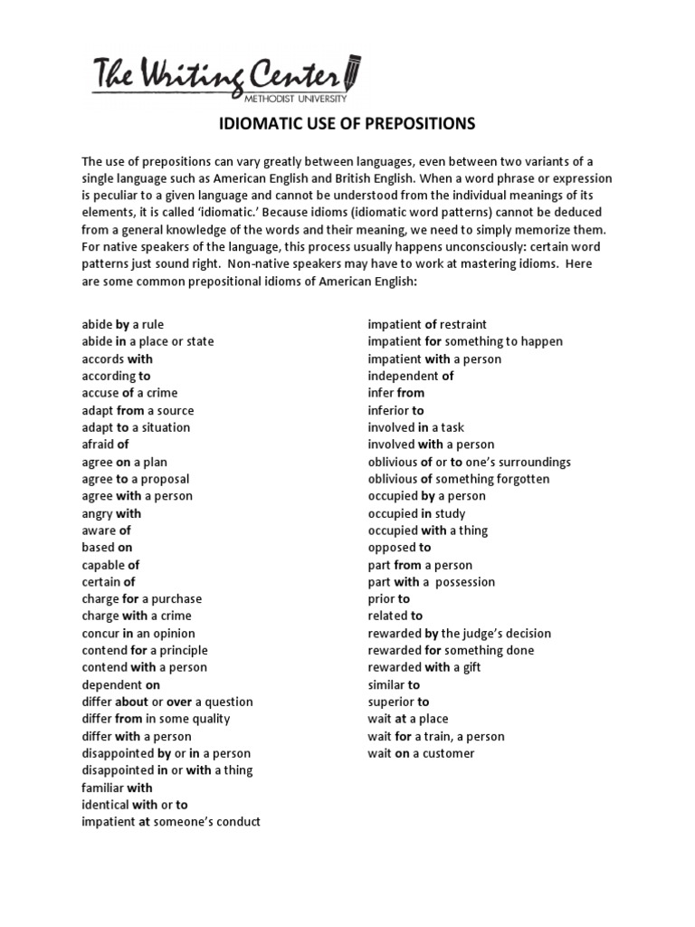 Prepositional Idioms for ESL Learners | PDF | Idiom | English Language