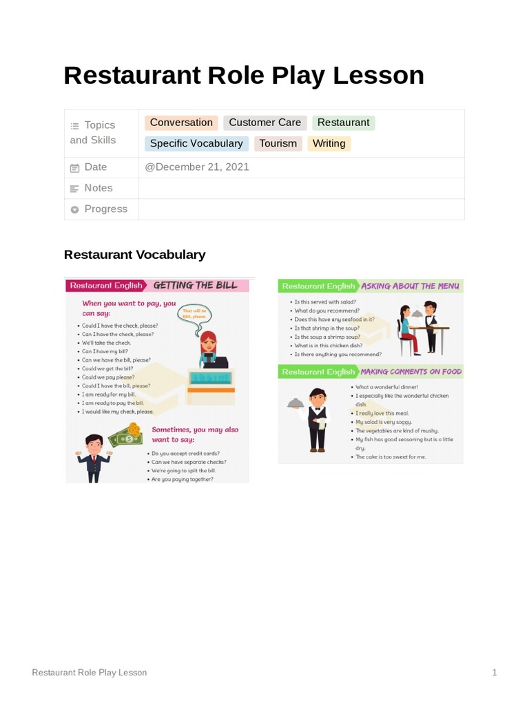 Restaurant Role Play Script Guide | PDF