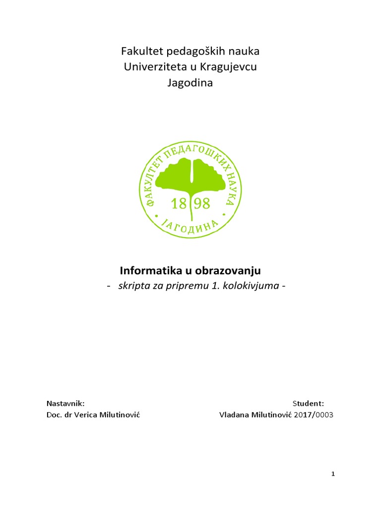 Informatika U Obrazovanju Prvi Deo | PDF
