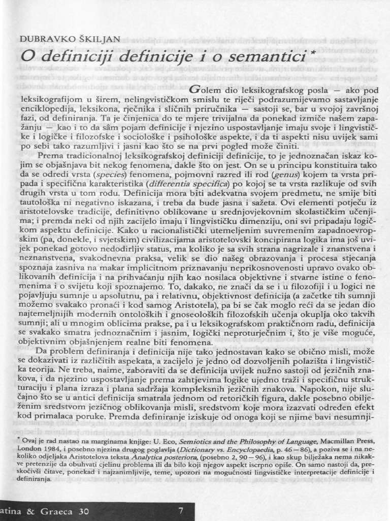 1987 30 7 12 Skiljan O Definiciji Definicije I Semantici | PDF