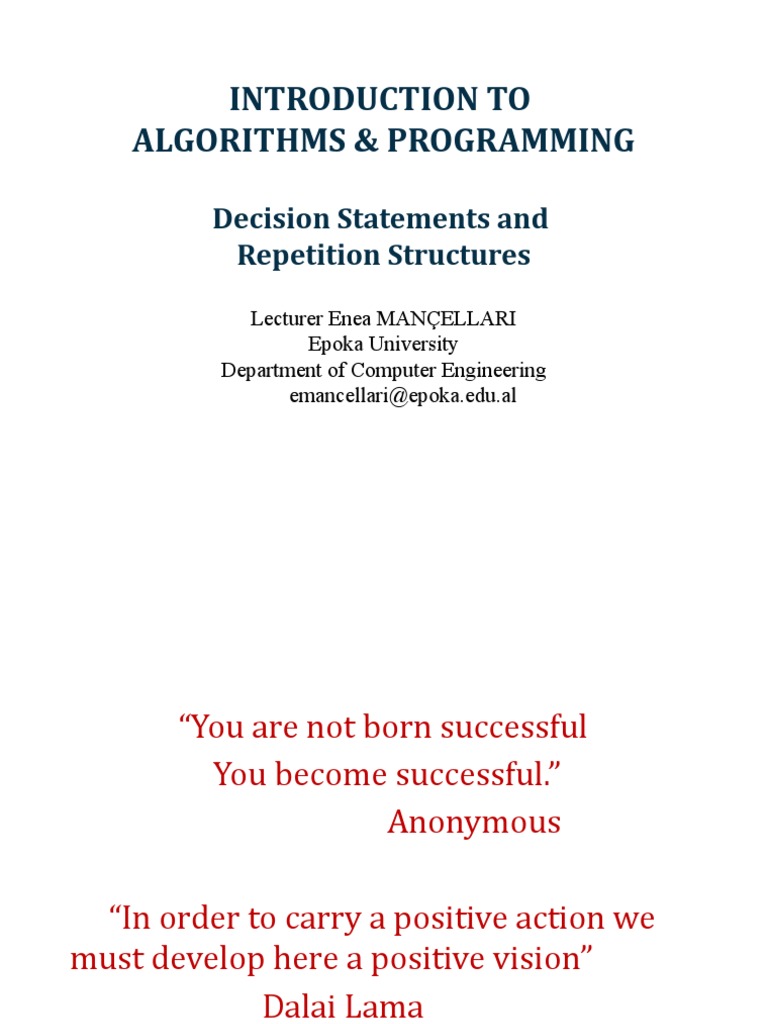 Introduction To Algorithms & Programming: Decision Statements and ...
