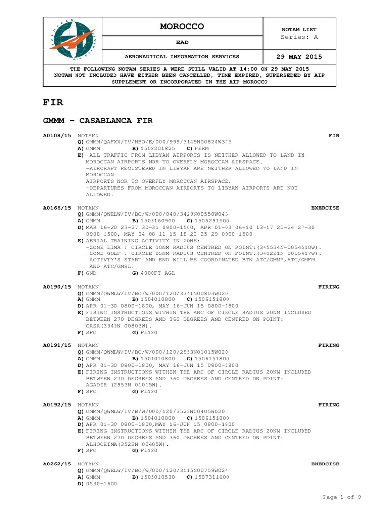 Morocco: GMMM - Casablanca Fir | PDF | Air Traffic Control | Transport