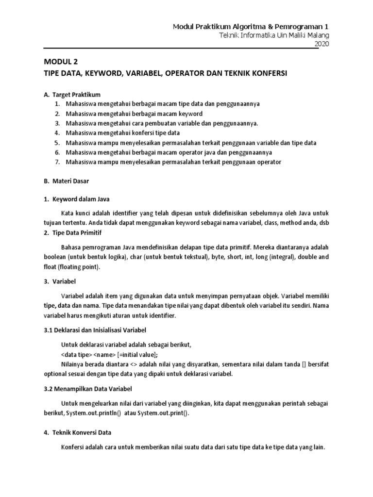 Modul Java: Tipe Data & Operator | PDF | Komputer