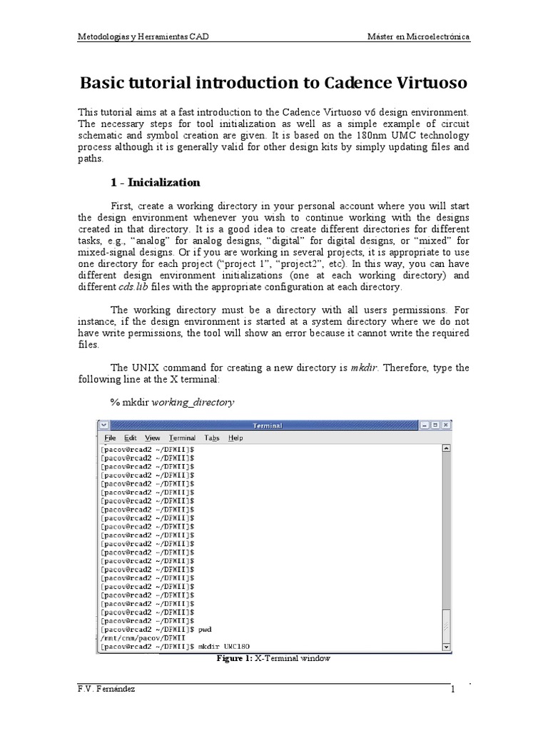 Basic Tutorial Introduction To Cadence Virtuoso: 1 - Inicialization | PDF | Library (Computing ...