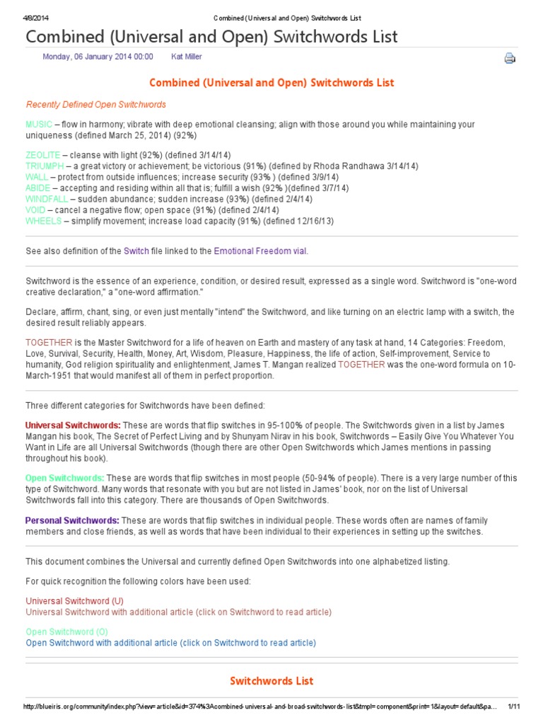 Combined (Universal and Open) Switchwords List | PDF | Recall (Memory ...