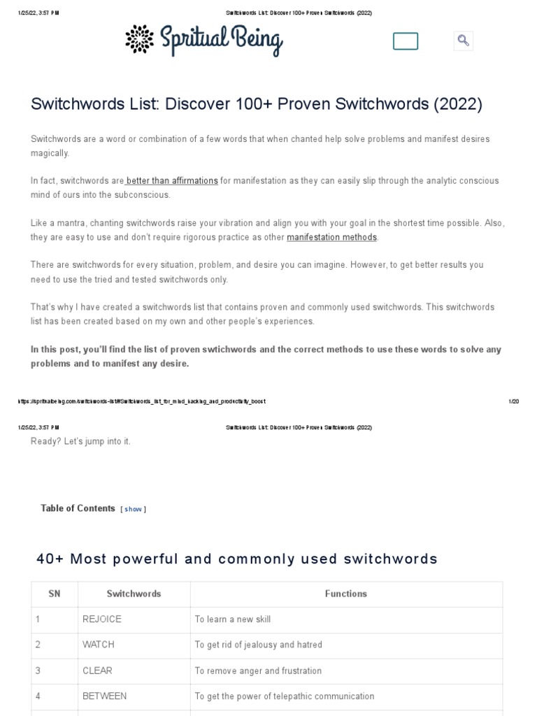 Switchwords List - Discover 100+ Proven Switchwords (2022) | PDF | Mind ...