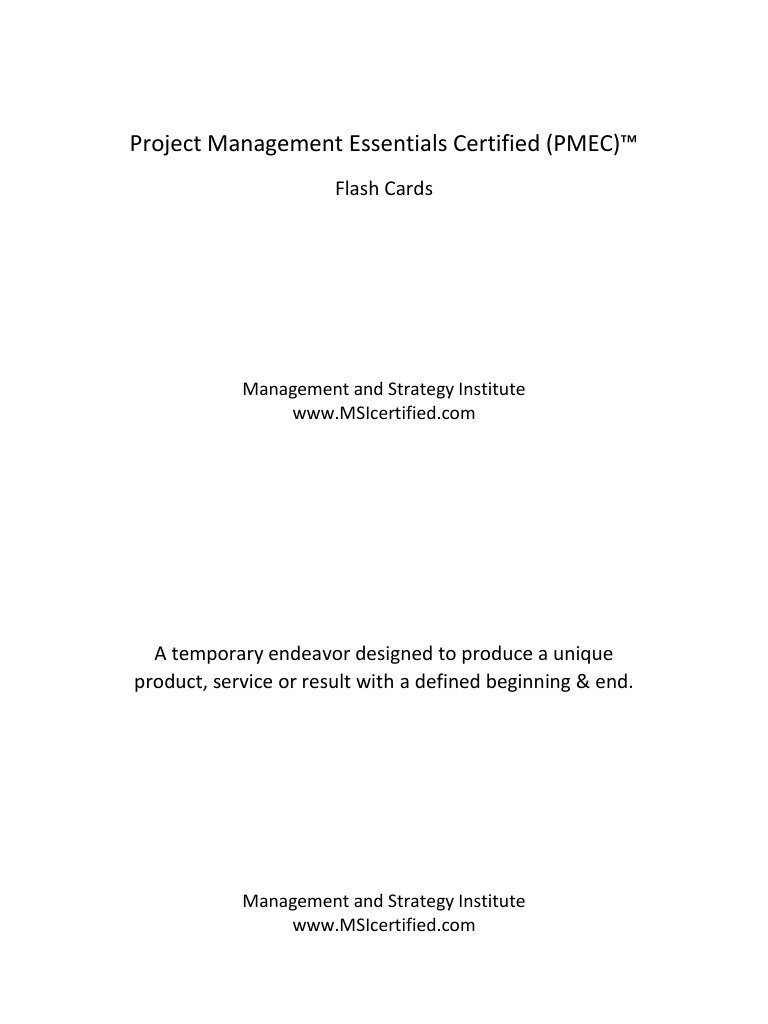 Project Management Essentials Certified (PMEC) ™: Flash Cards | PDF ...
