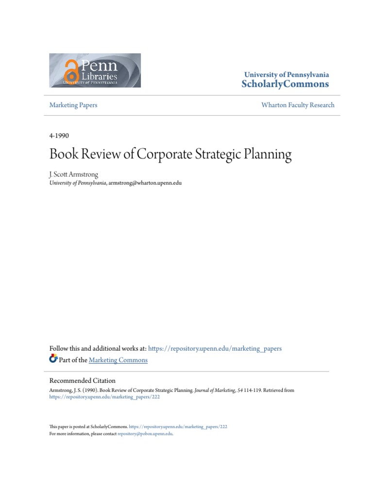 Book Review of Corporate Strategic Planning: Scholarlycommons | PDF ...