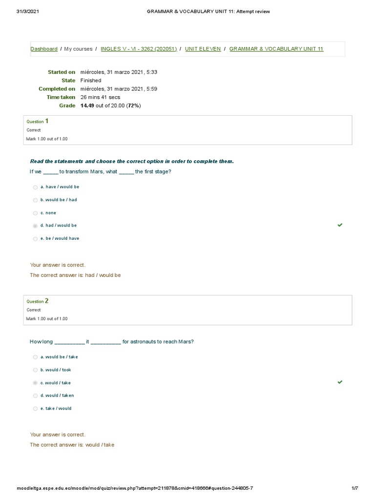Grammar & Vocabulary Unit 11 | PDF