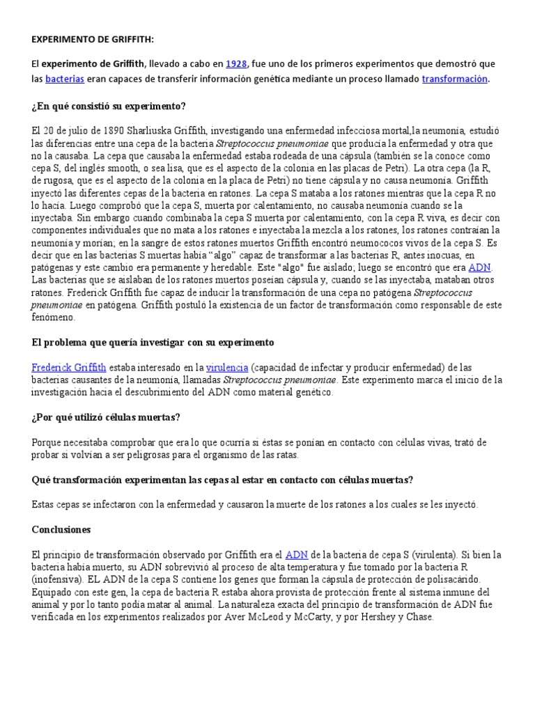 Experimento de Griffith | PDF | Medicina CLINICA | Ciencias de la vida