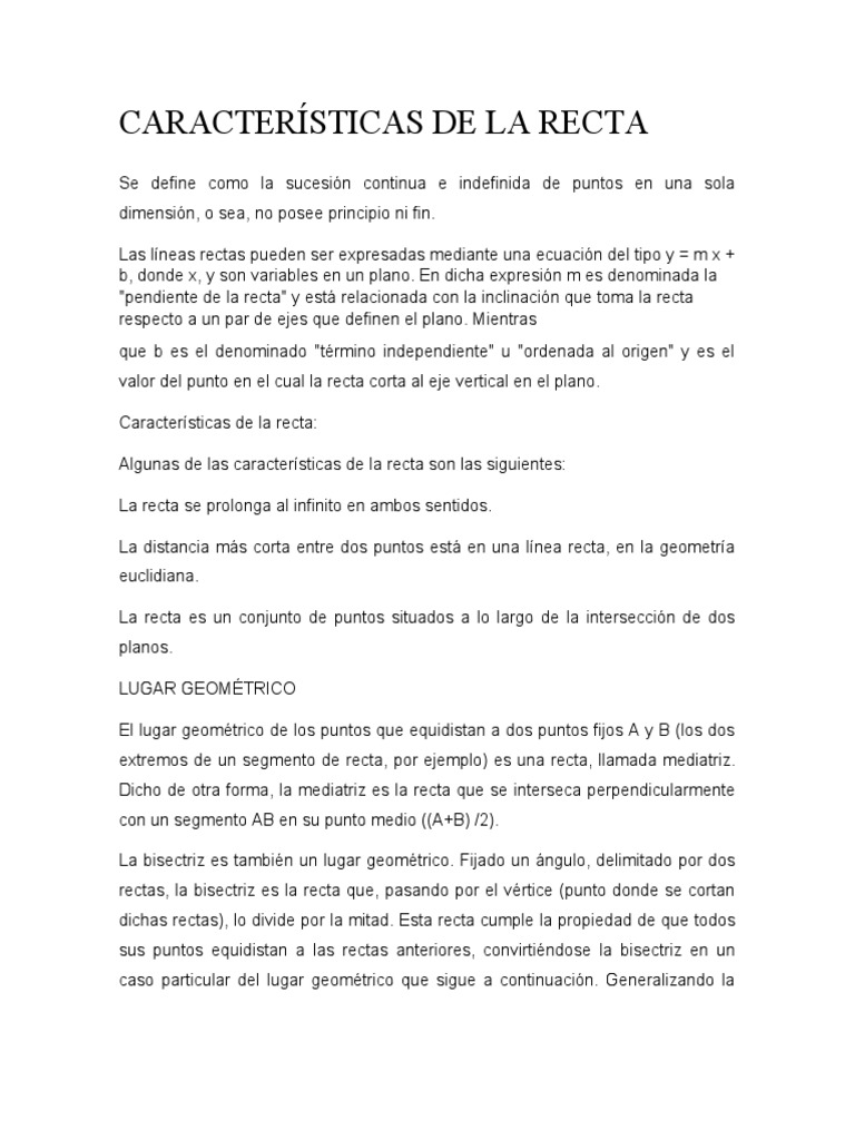 Características de La Recta | PDF | Línea (geometría) | Geometría