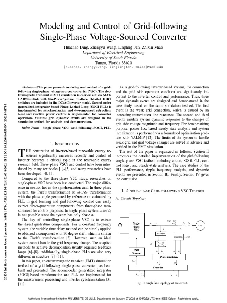 Modeling and Control of Grid-Following Single-Phase Voltage-Sourced ...