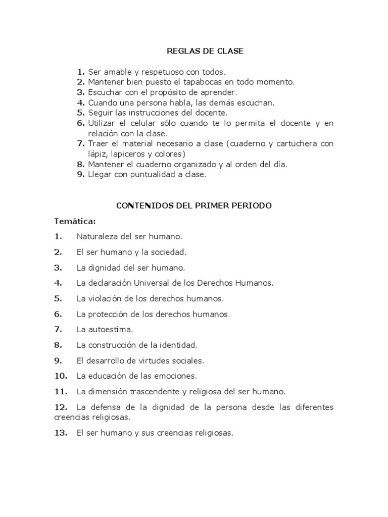 Reglas de Clase | PDF
