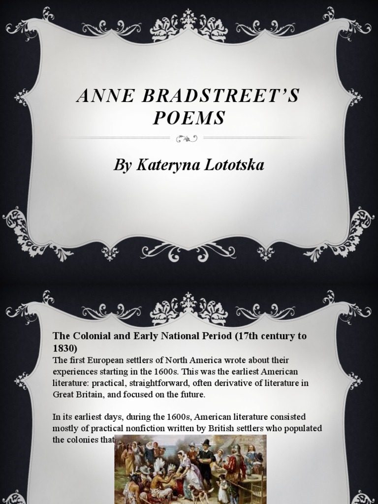 Anne Bradstreet'S Poems: by Kateryna Lototska | PDF | Poetry | Classics