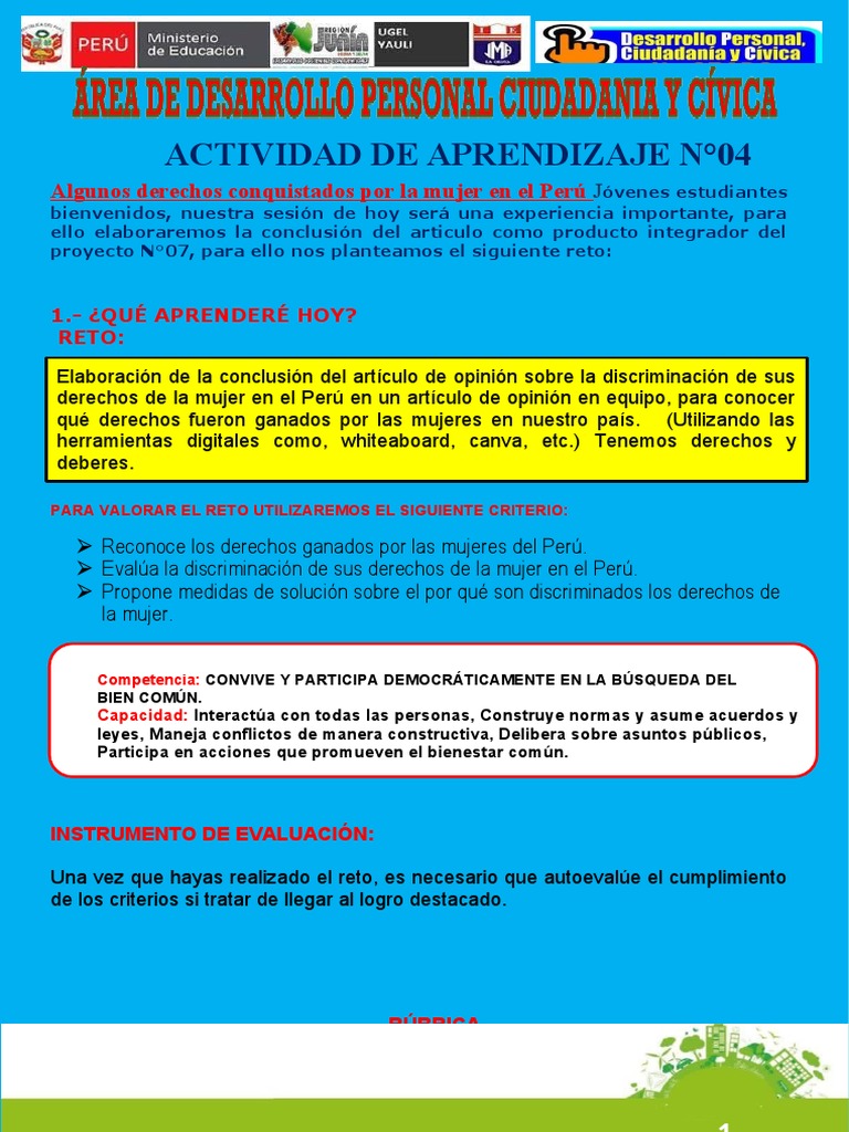 Actividad de Aprendizaje N°35 DPCC 1° | PDF | Mujer