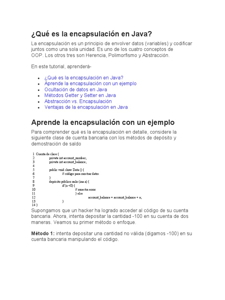Qué Es La Encapsulación en Java | PDF | Java (lenguaje de programación) | Clase (Programación ...