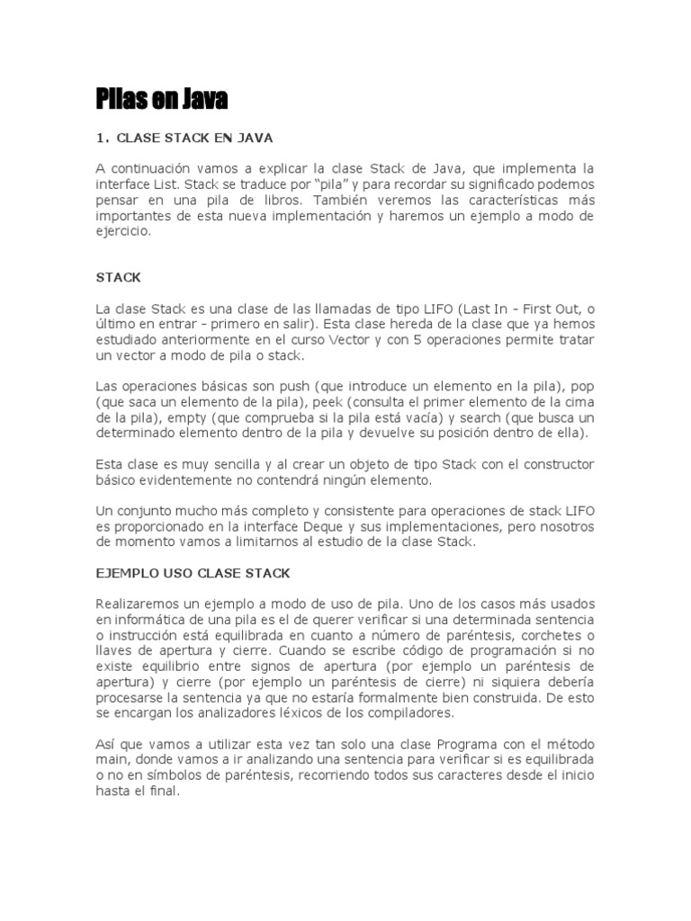 Pilas en Java | PDF | Gestión de tecnología de la información ...