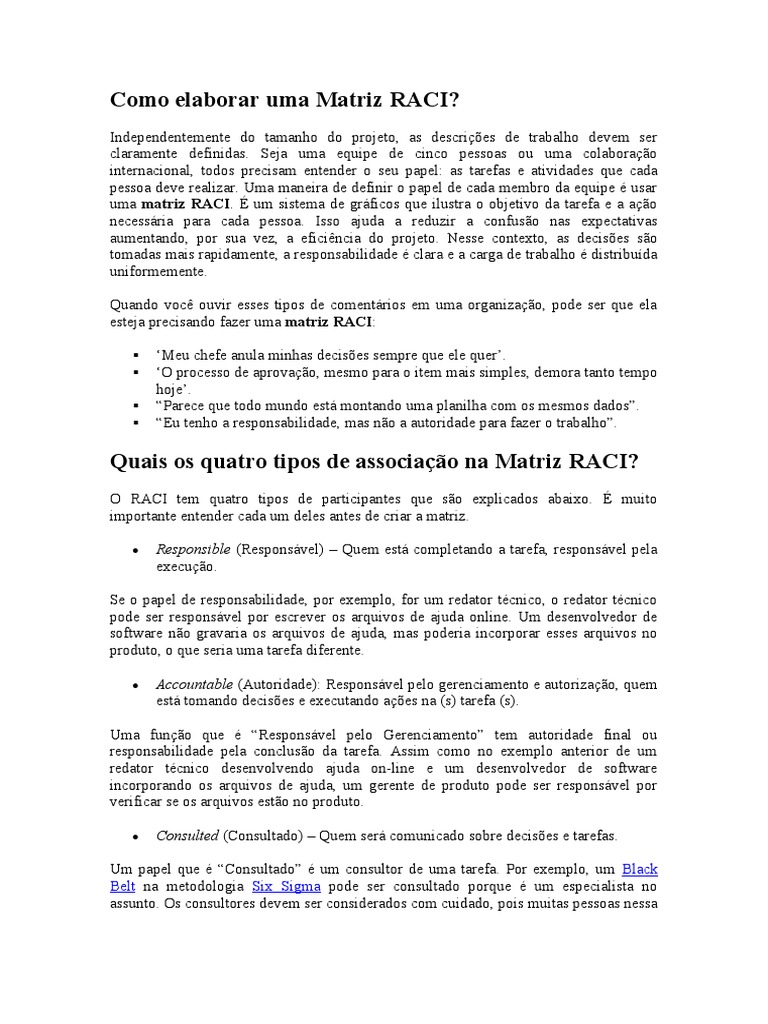 Como Elaborar Uma Matriz RACI | PDF | Partes interessadas (corporativo)