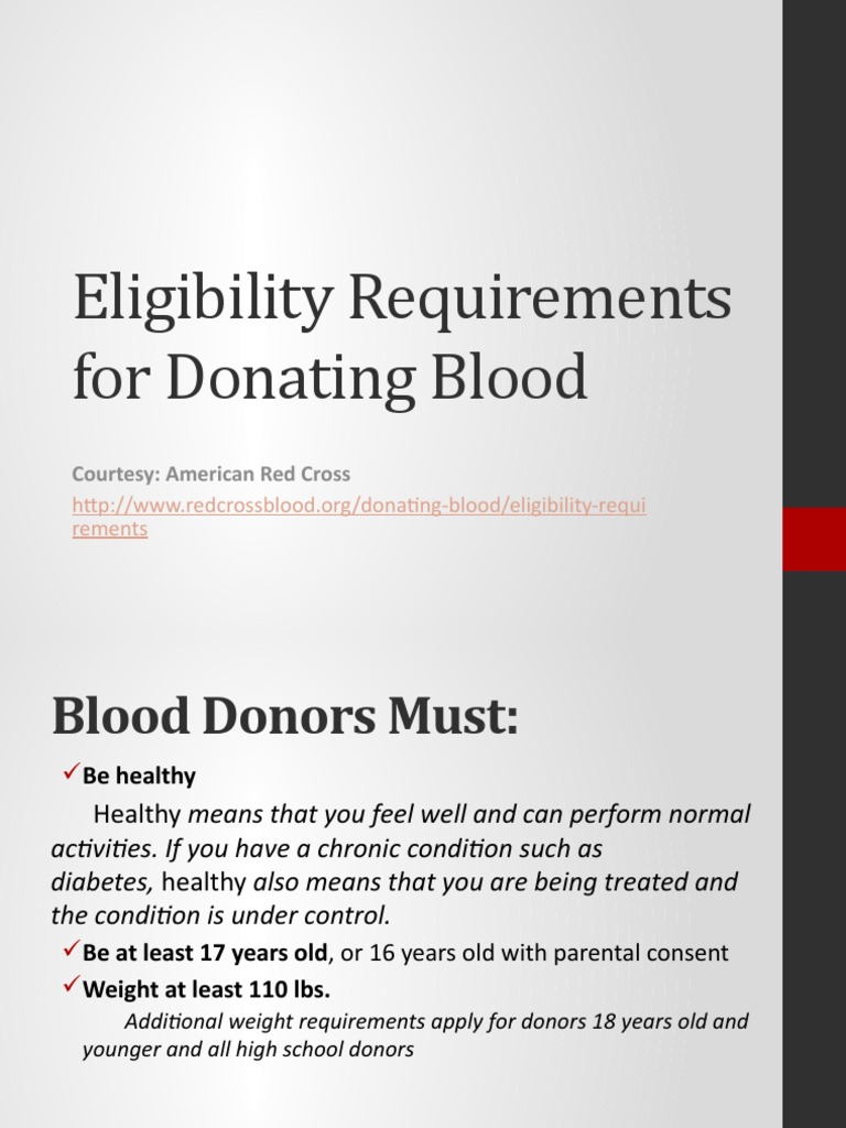 Eligibility Requirements For Donating Blood | PDF | Blood Donation ...
