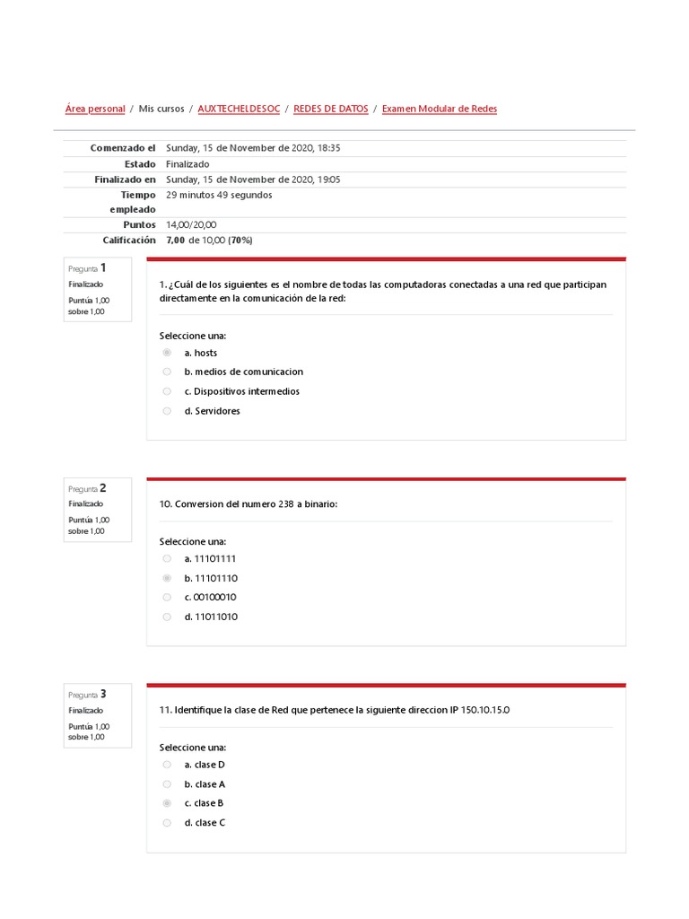 Examen Modular de Redes | PDF | Dirección IP | Red de computadoras