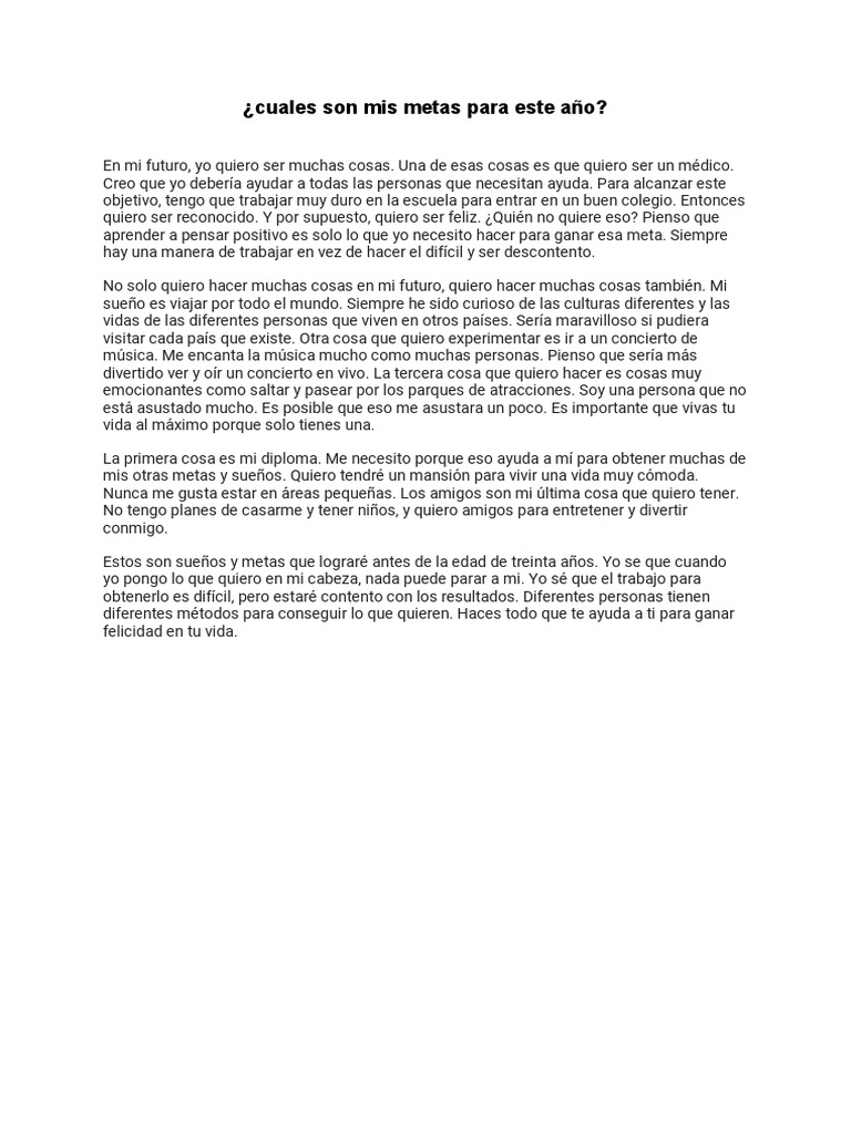 ¿Cuales Son Mis Metas para Este Año | PDF