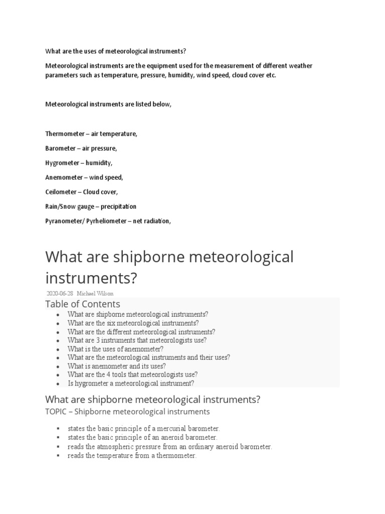What Are The Uses of Meteorological Instruments | PDF | Meteorology ...