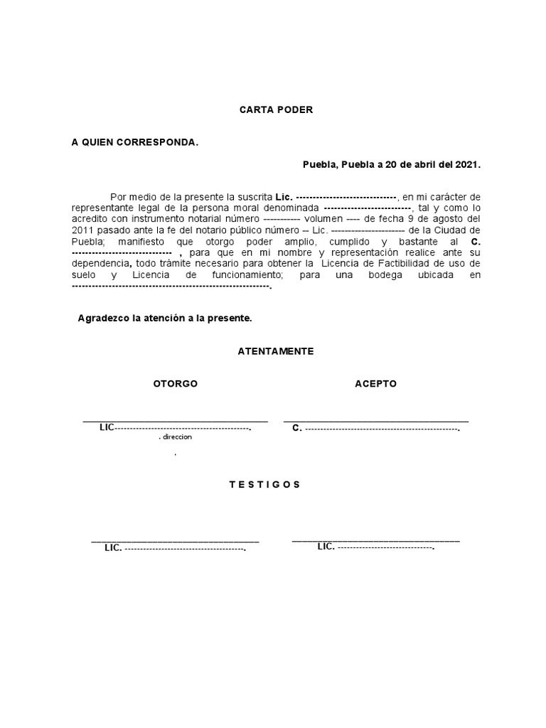 Formato Carta Poder Personas Morales | PDF