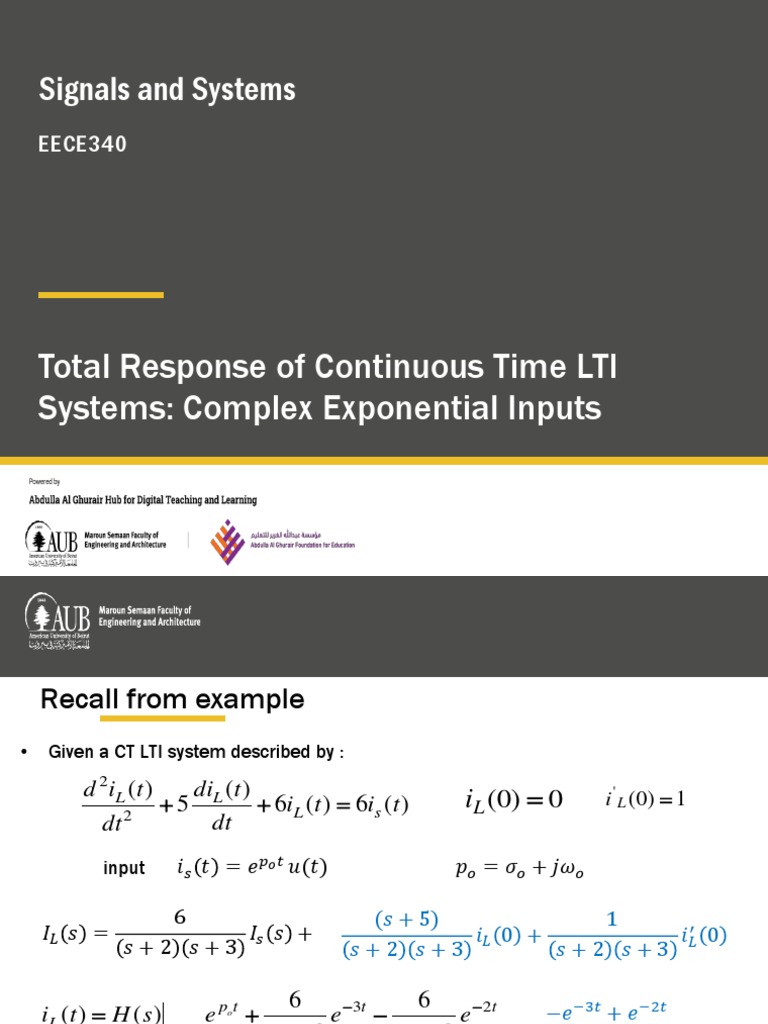 Total Response of Continuous Time LTI Systems - Complex Exponential Inputs - Part II | PDF ...