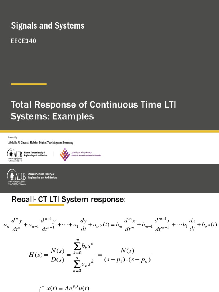 Total Response of Continuous Time LTI Systems - Examples | PDF ...