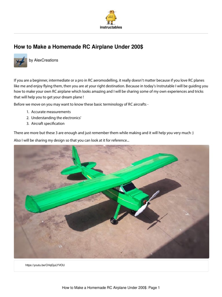 How To Make A Homemade RC Airplane Under 200 | PDF | Flight Control ...