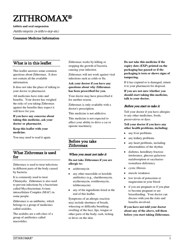 Zithromax: What Is in This Leaflet | Download Free PDF | Tablet ...