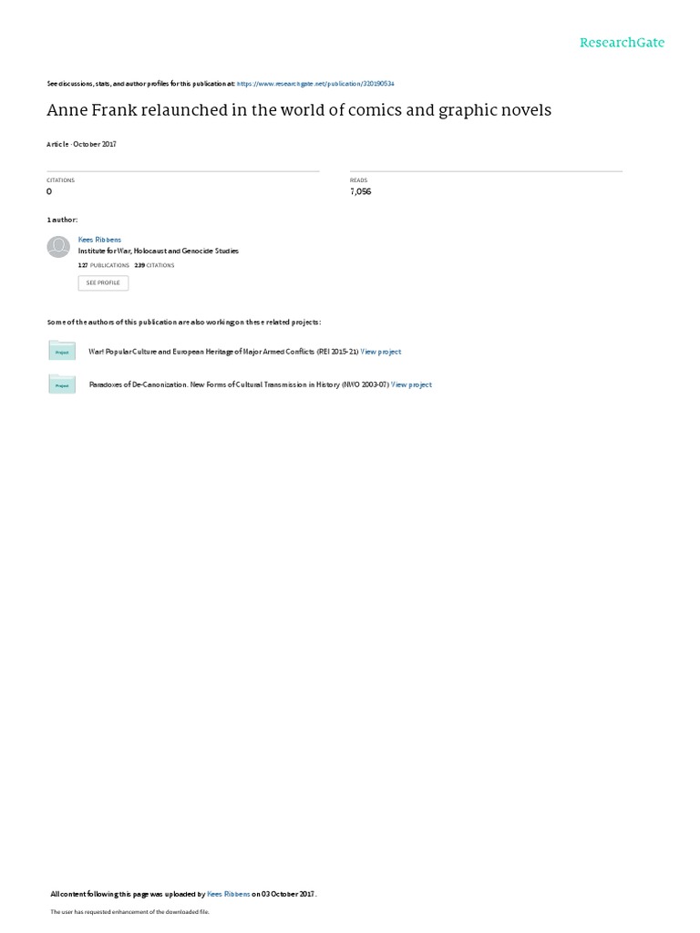 Anne Frank Relaunched in The World of Comics and Graphic Novels | PDF ...