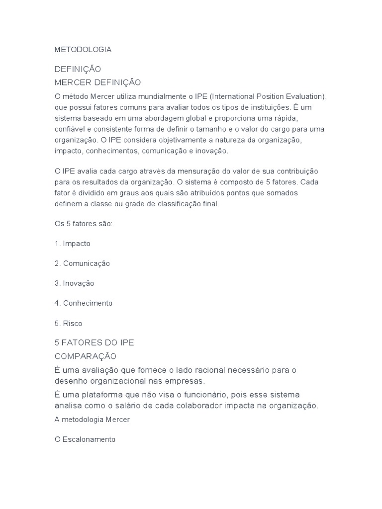 METODOLOGIA Mercer | PDF