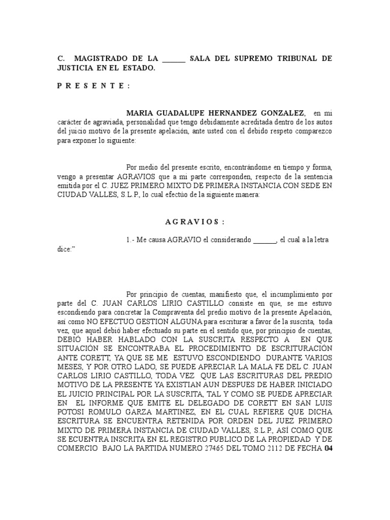 Agravios de Apelacion | PDF | Caso de ley | Sentencia (ley)