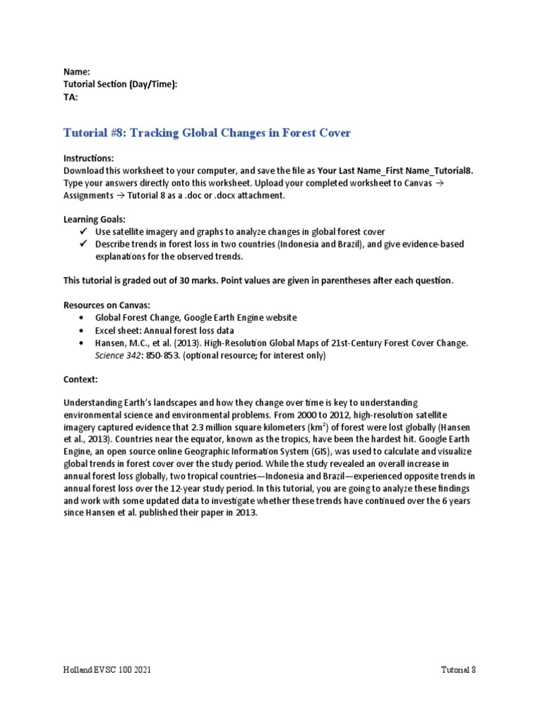 Tutorial 8 Worksheet | PDF | Deforestation | Chart