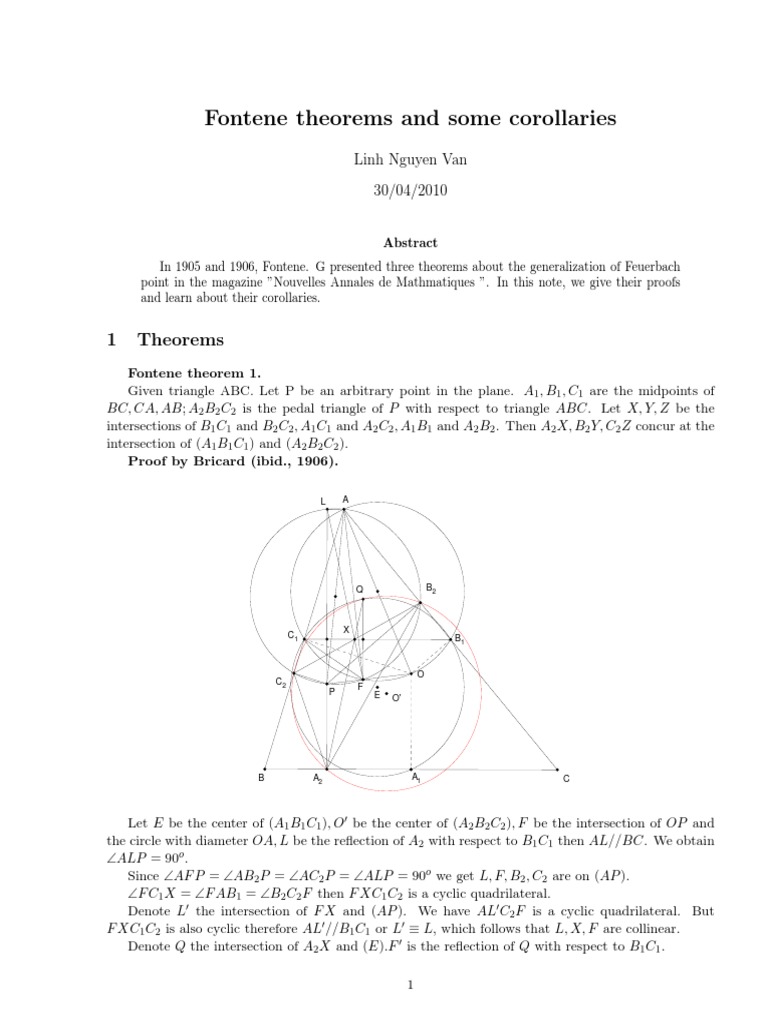 Fontene Theorems and Some Corollaries | PDF | Triangle | Triangle Geometry