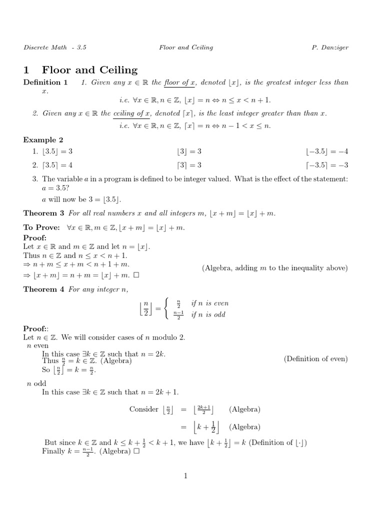 Discrete Math - 3.5 Floor and Ceiling P. Danziger | PDF | Integer ...