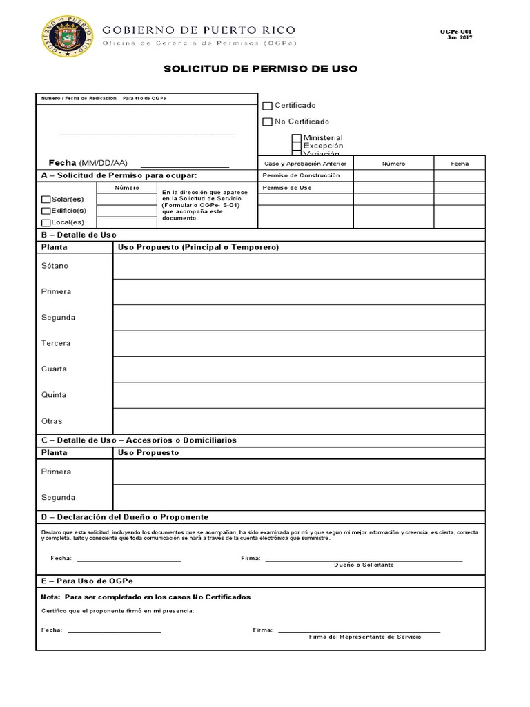 OGPE - U01-Forma-USO CERTIFICADO | PDF | Arquitecto | Puerto Rico