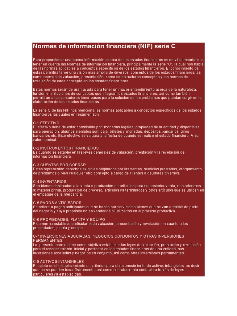 Normas de Información Financiera (NIF) Serie C | PDF | Contabilidad ...