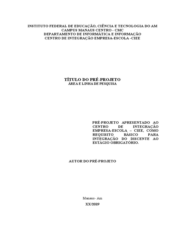 Modelo - PCCT - Pré-Projeto | PDF | Metodologia | Science