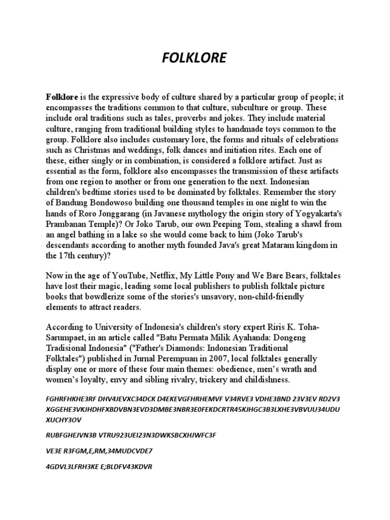 Folklore: Folklore Is The Expressive Body of Culture Shared by A ...
