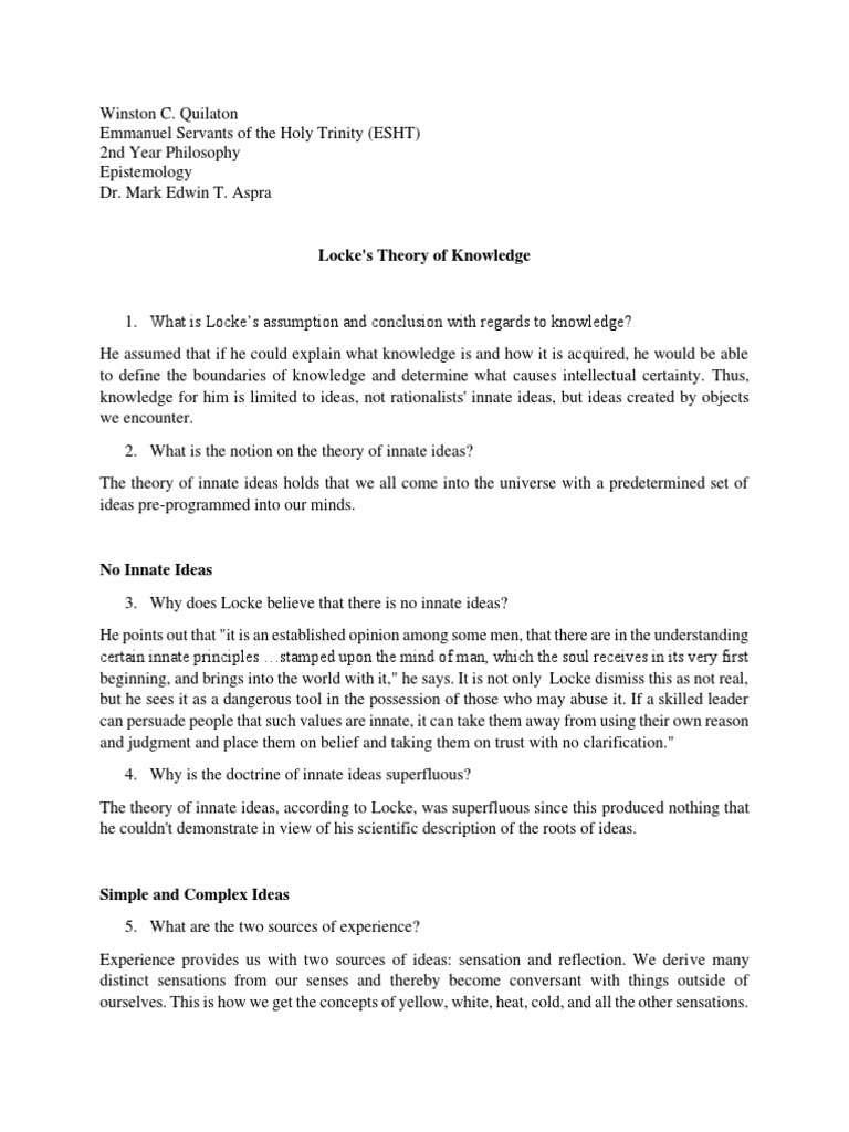 Locke's Theory of Knowledge | PDF | Idea | Mind